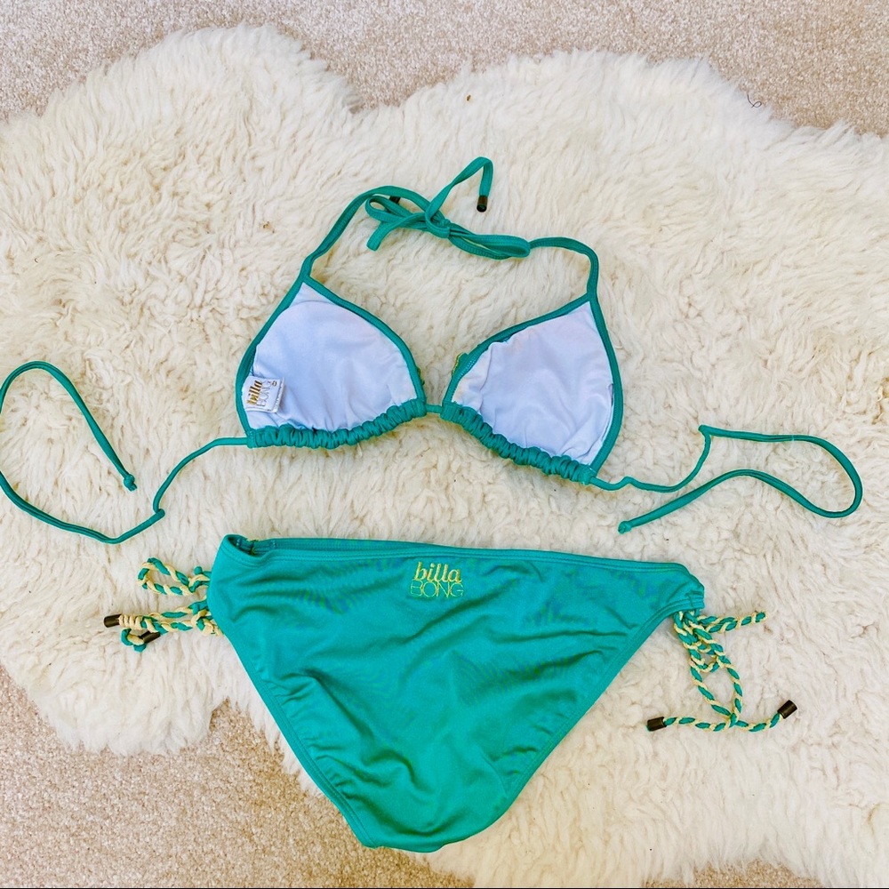 Billabong Kelly Green Gold Ruffle Bikini Swimsuit Two… - Gem